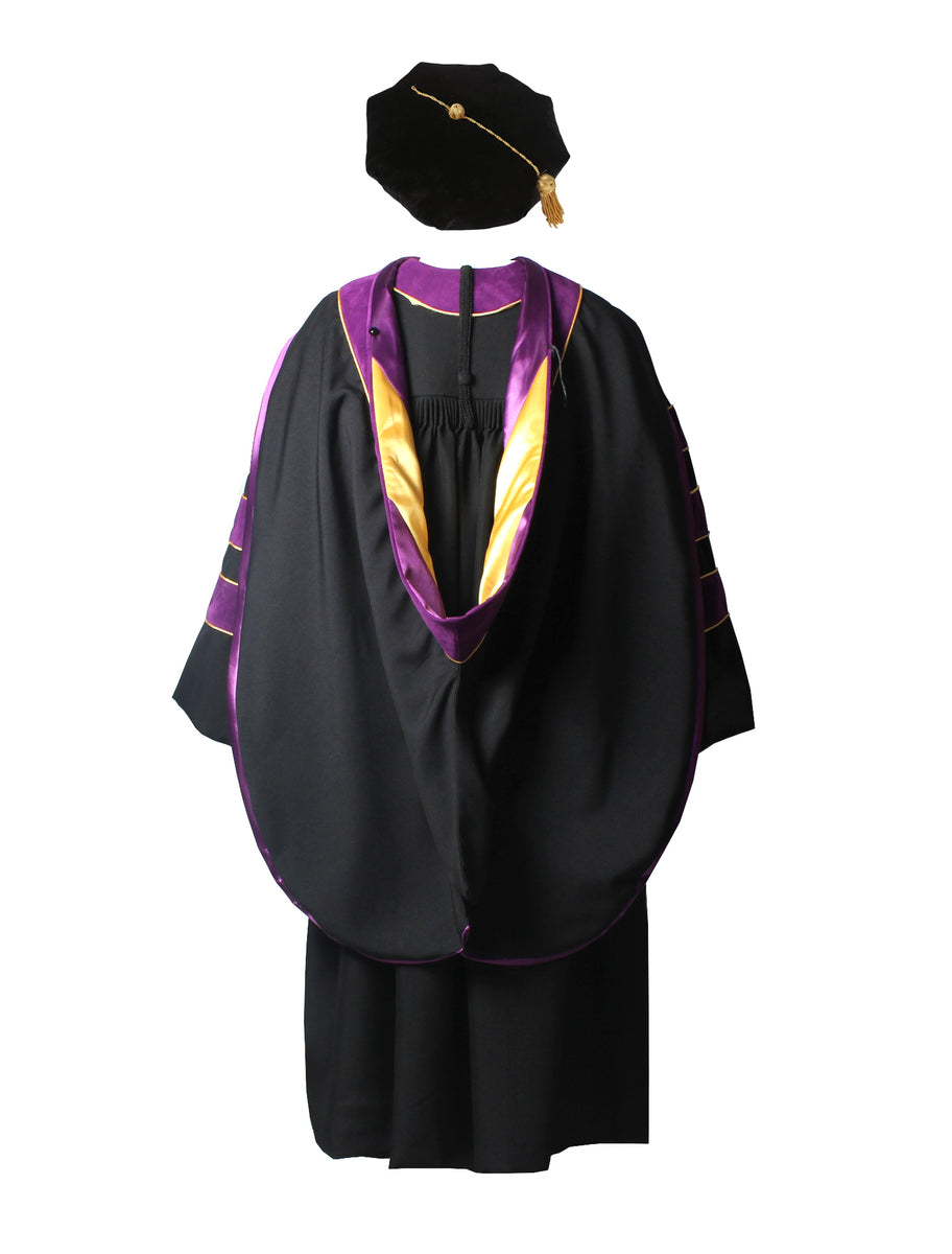 Deluxe Doctoral Graduation Gown with Gold Piping Plus Doctoral Tam and ...